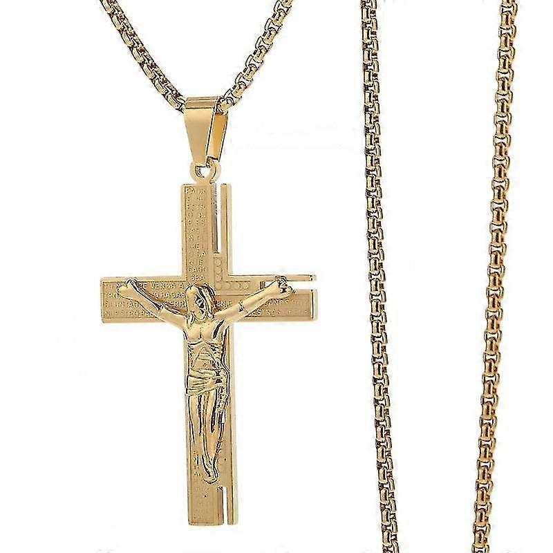 Cross Jesus Christ Gold Color Crucifix Religious Pendant Necklace For ...