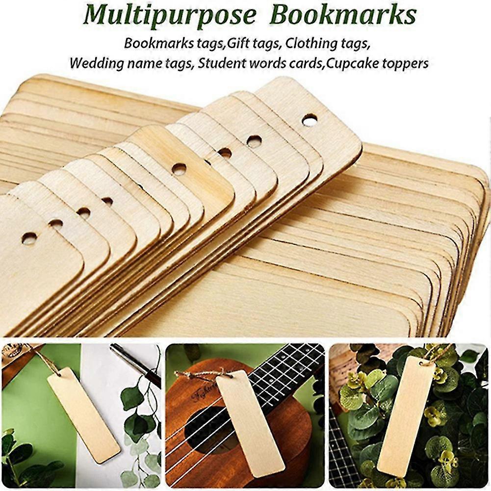 100pcs Wooden Diy Bookmark Blank Bookmarks With Ropes Wooden Book ...