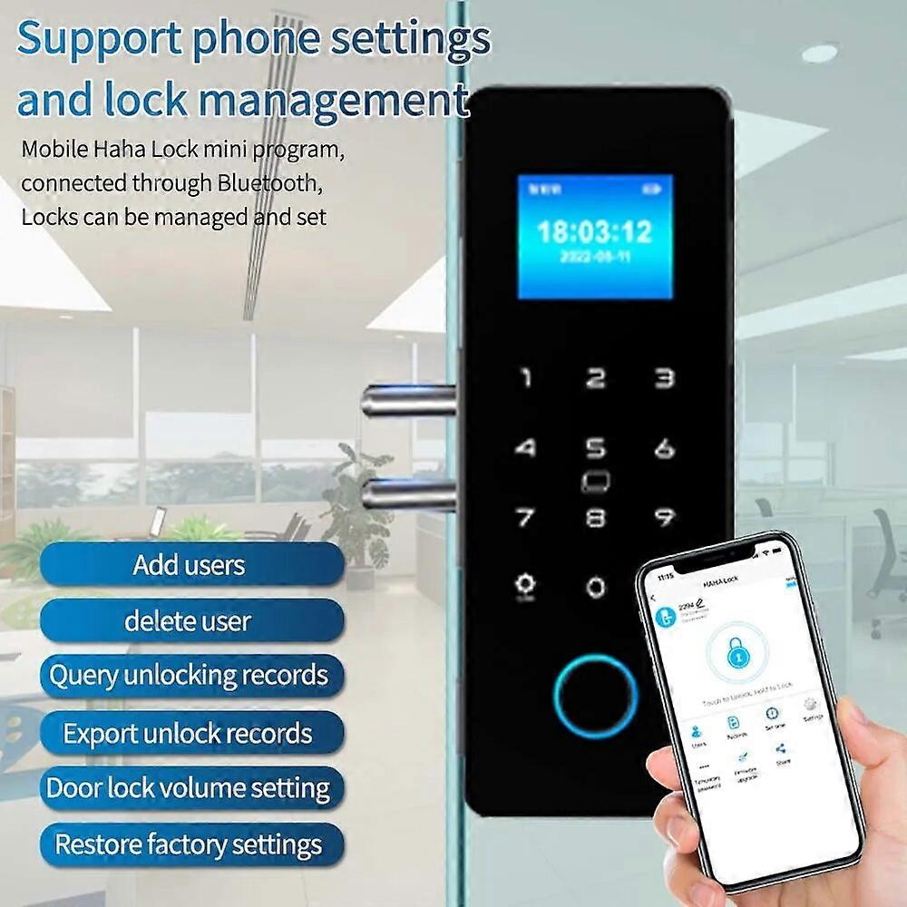 Electronic Digital Lock Fingerprint Glass Door Lock Bluetooth HAHA-Lock ...