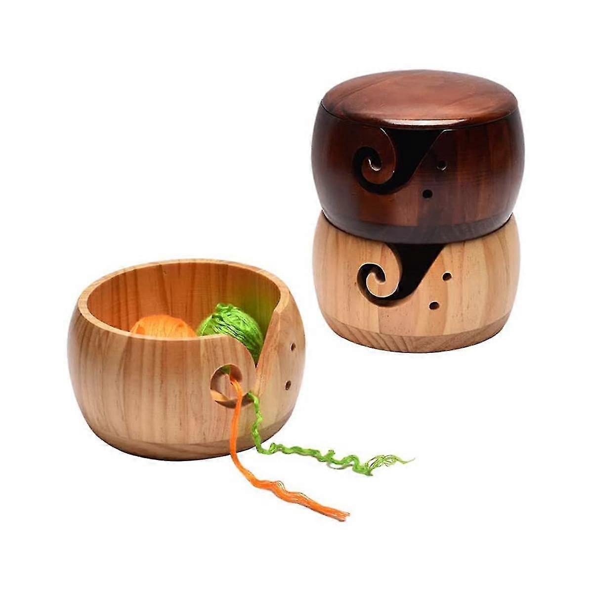 Wooden Yarn Bowl,yarn Bowls With Lid For Knitting Crochet Yarn Ball ...