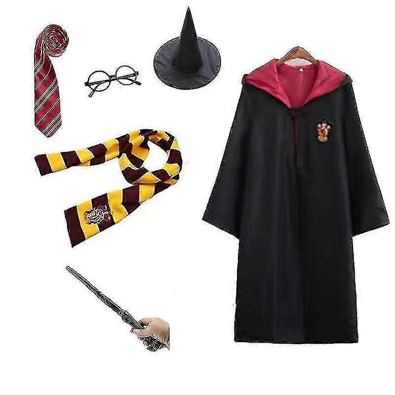 Harry Potter 6pc Set Magic Wizard Fancy Dress Cape Cloak Costume ...