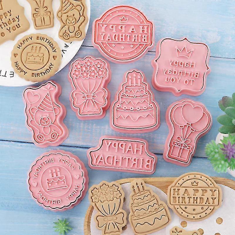 8Pcs/Set Biscuit Mold Cartoon Easy to Clean PP Birthday Theme Cookie ...