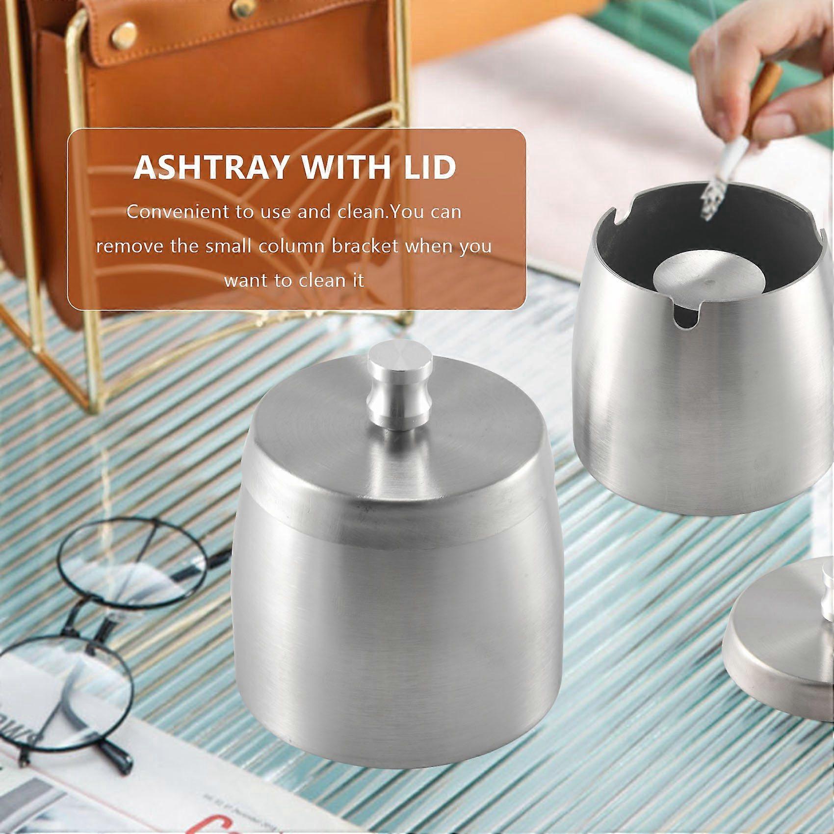 Ashtray Stainless Steel with Lid Heavy Ashtray Storm-Wind Non-Slip Base ...