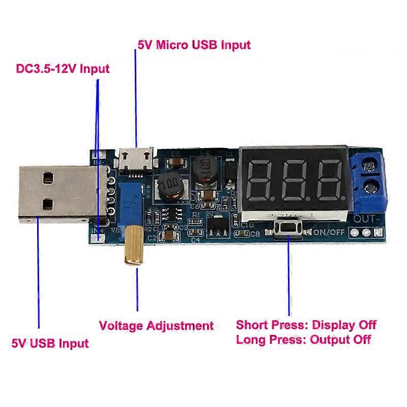 USB 5V DC-DC Buck Boost Converter Power Supply Module Adjustable Voltage Regulators 3.5-12V To 1 ...