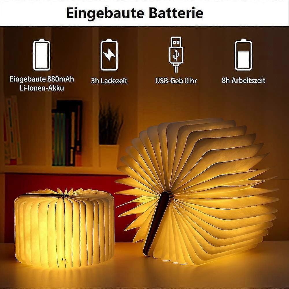 Wooden Folding Book Light, Rechargeable Bedside Lamp Book Shaped Led ...