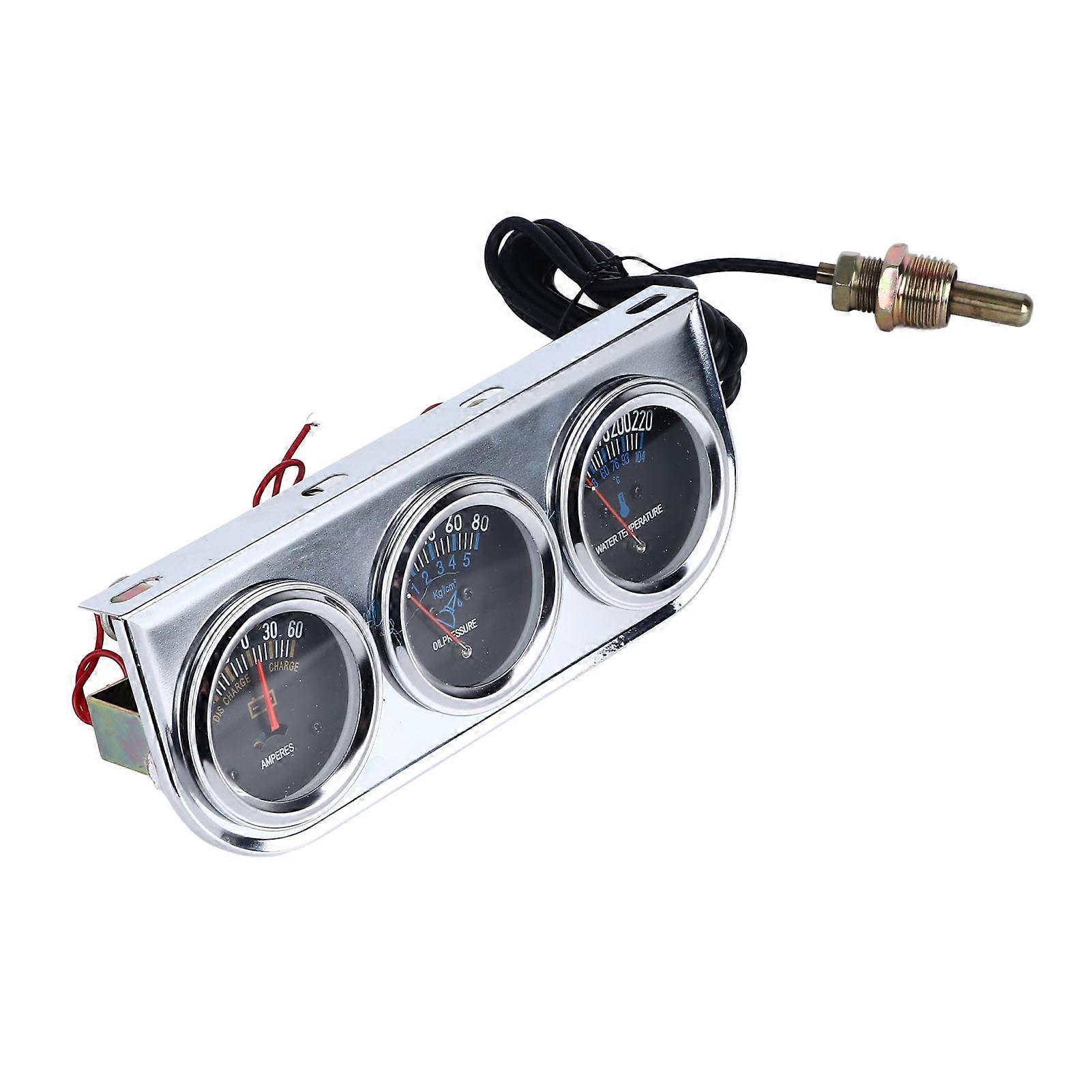 Car Triple Gauge Set Mechanical Chrome Plated 3 in 1 Voltage Oil ...