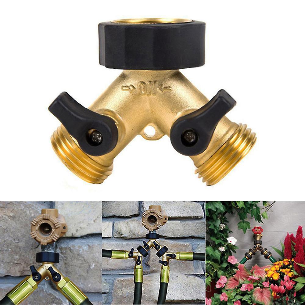 3/4 Inch 2 Way Brass Hose Faucet Manifold Garden Tap Splitter Water ...