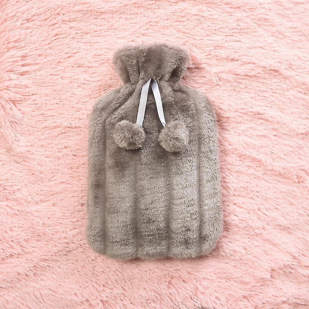 Luxury Cosy Faux Fur Pom Pom Hot Water Bottle - 2 Litre (slate Grey ...