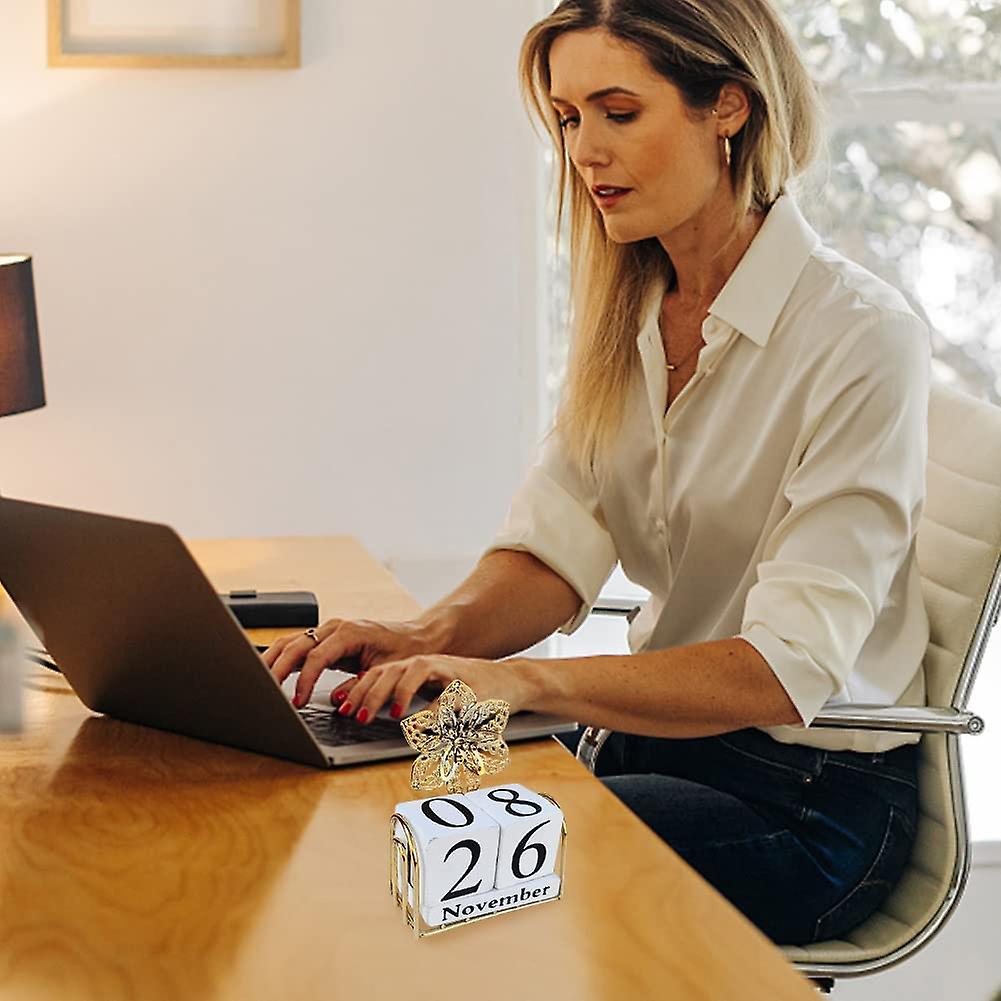 Desktop Calendar Ornaments Perpetual Desk Calendar Wooden Iron Desk ...