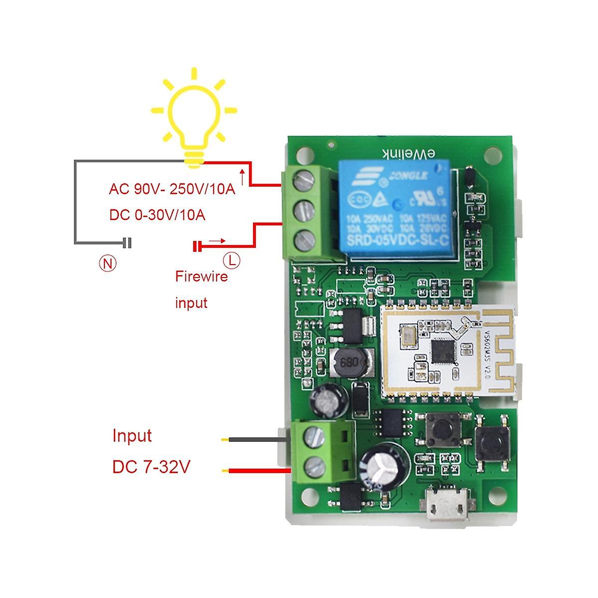 AC / DC 7V-32V Smart Wifi Motor Switch Module Wifi + Bluetooth 1-kanals ...