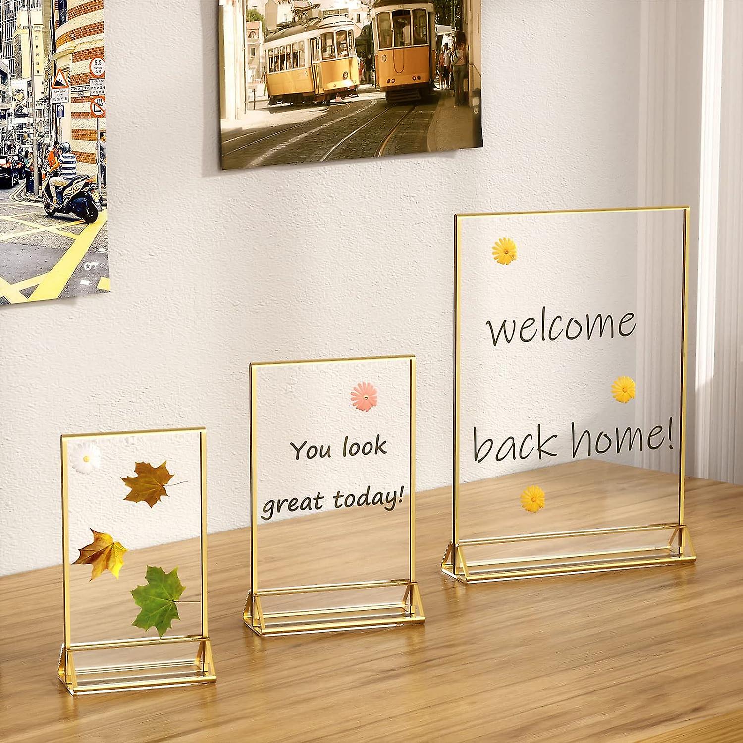 6Pack 4 x 6 Clear Acrylic Sign Holder with Gold Borders and Vertical ...