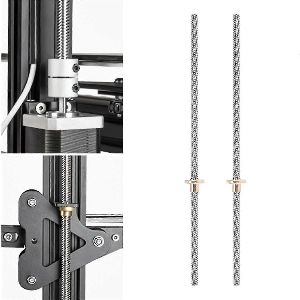 2Pcs 300mm 8mm T8 Threaded Rod Lead Screw with T8 Nut for 3D Printer ...