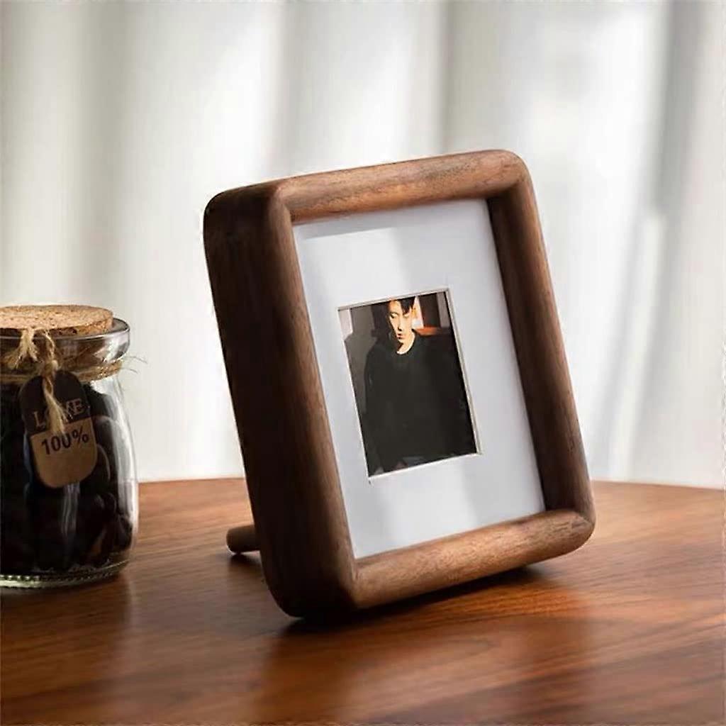 Real wooden round corner teak color photo frame swing table spores ...