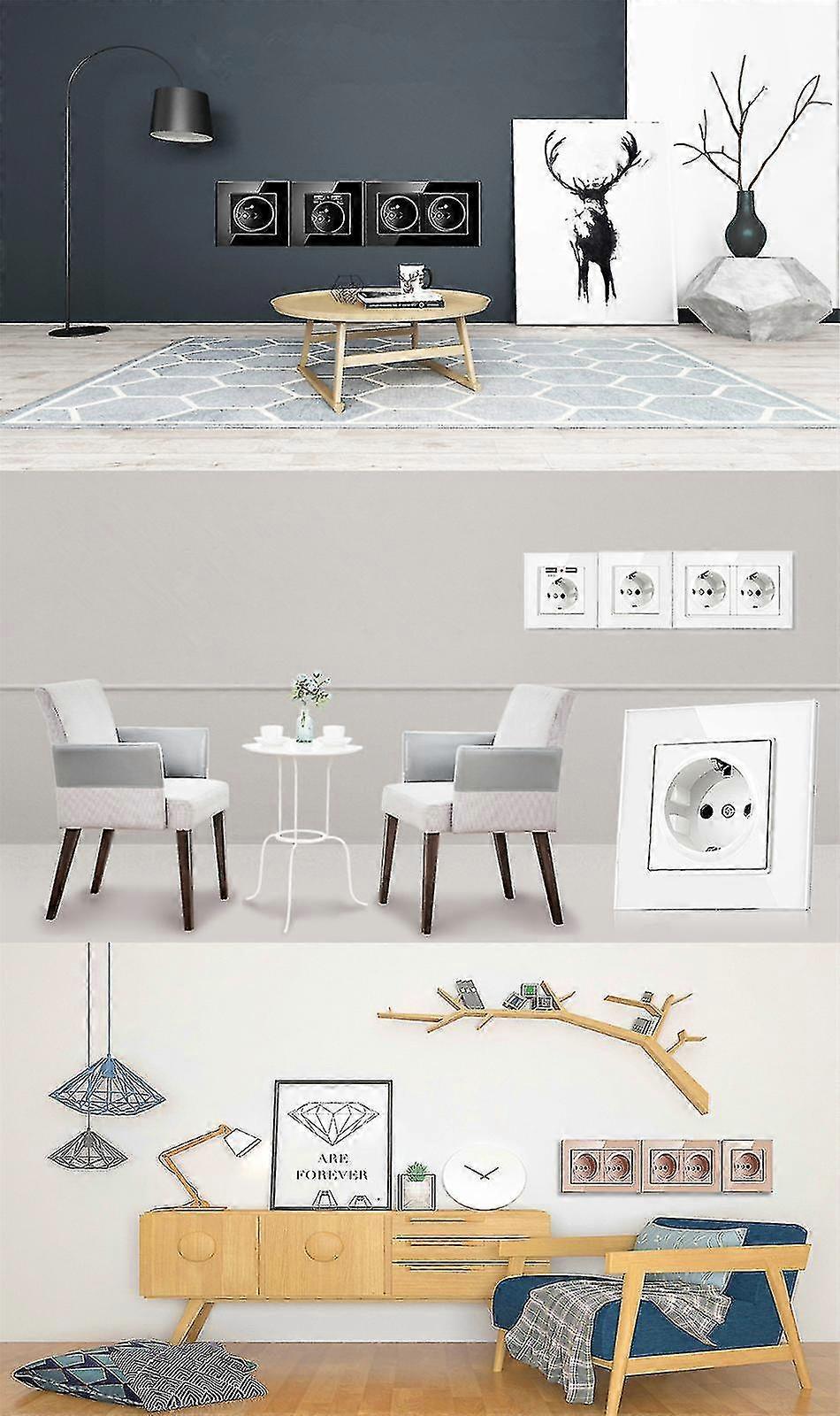 Two-slot Electrical Outlet With 4 Usb Ports Glass Panel Wall Power Plug ...