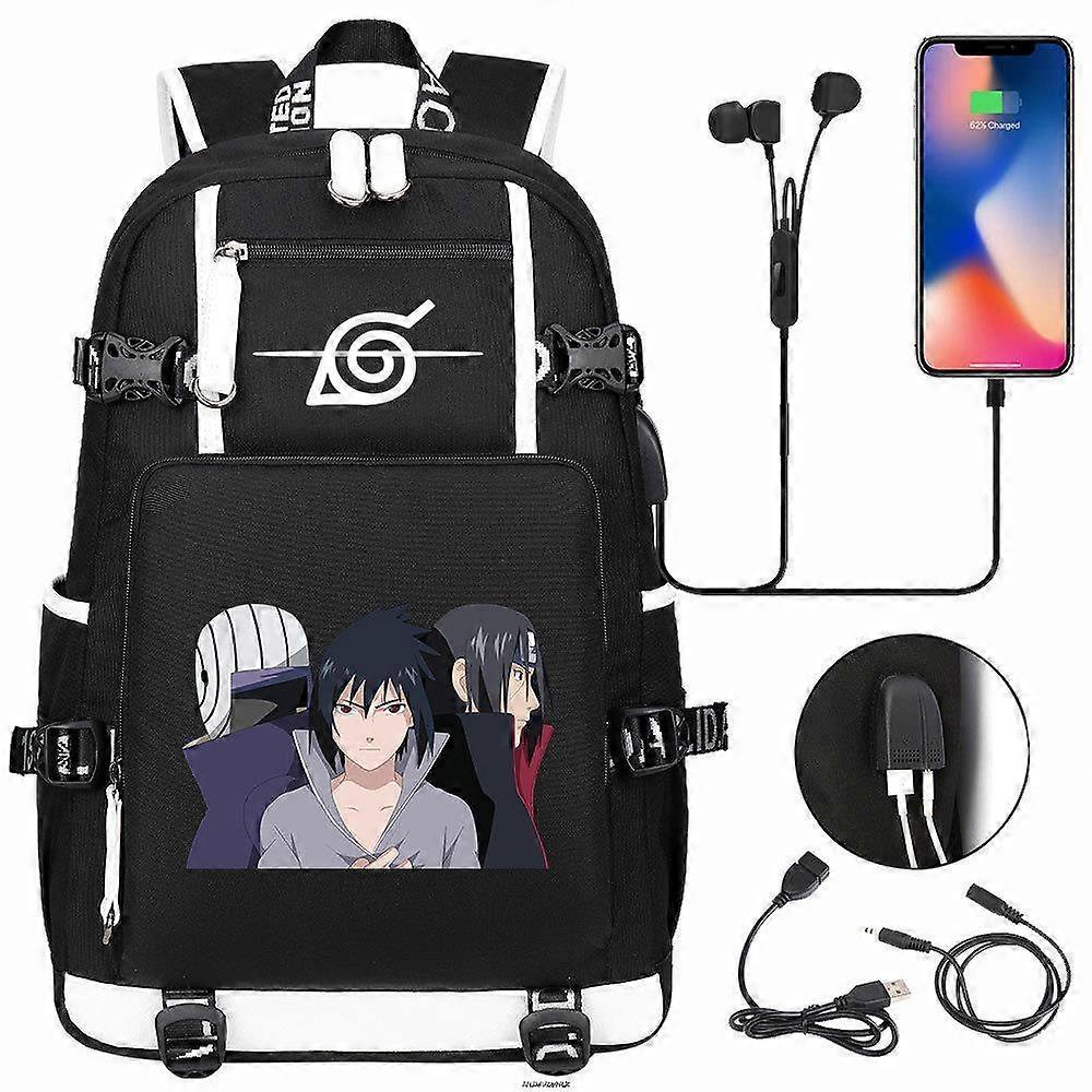 Anime Naruto Akatsuki Itachi Sharingan Backpack USB Cahrge High School ...