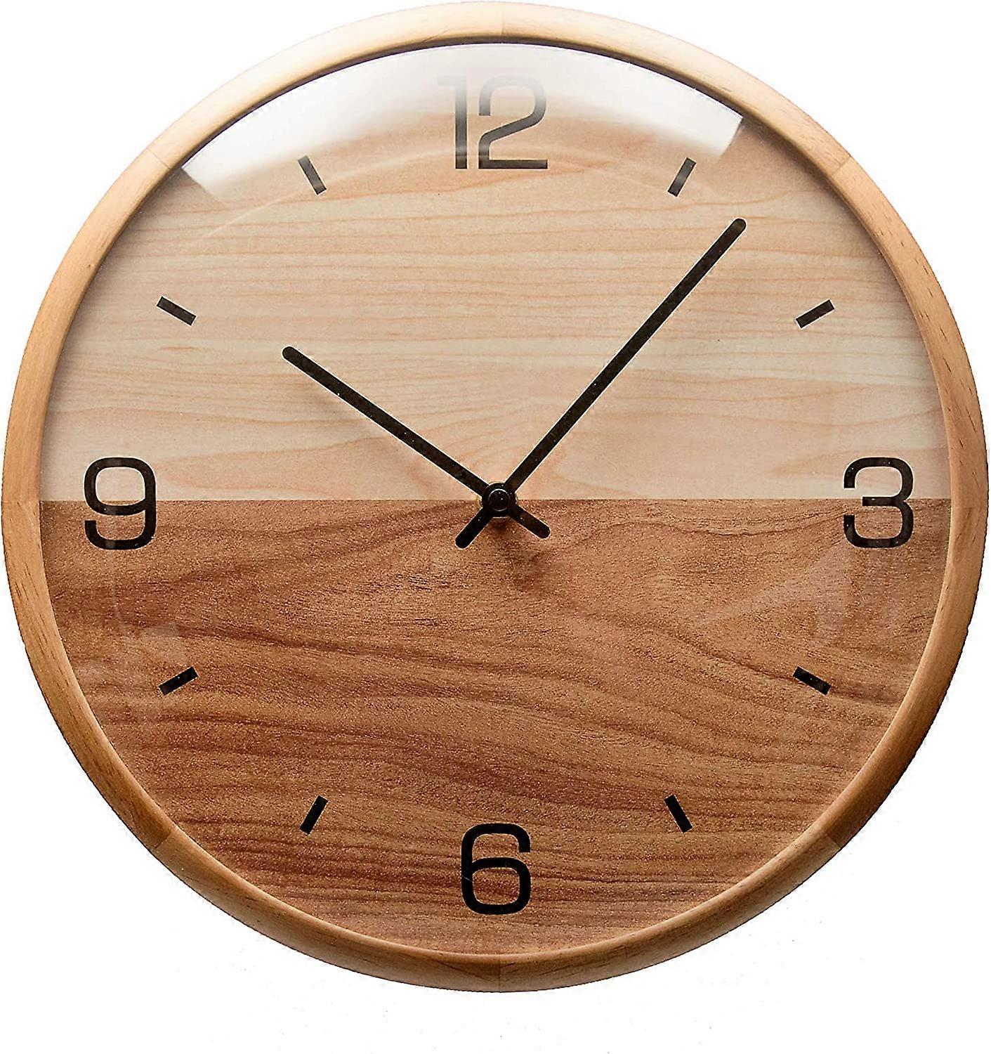 Analog Dome Glass Wall Clock (12") - Pine Wood Frame with Two-Tone ...