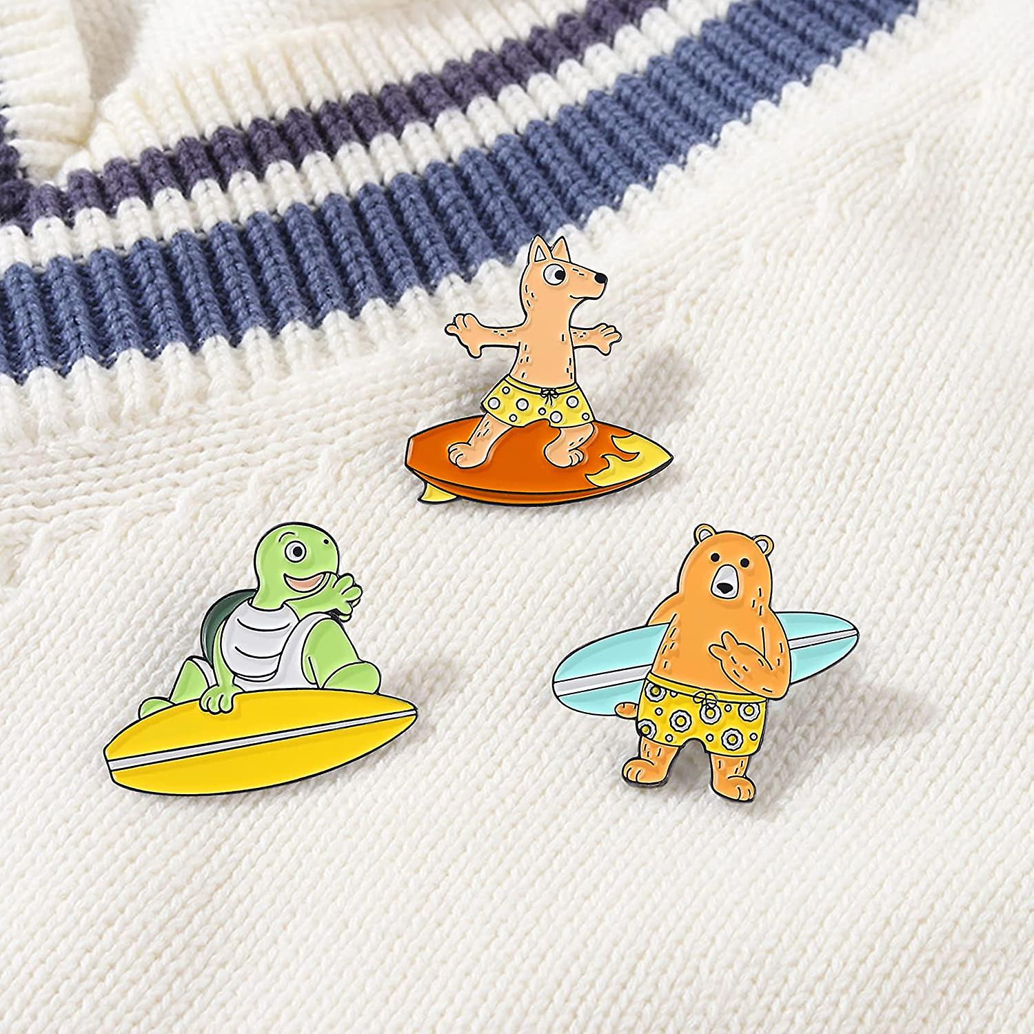 Surfboard Animal Enamel Pins Brooch, 5 Pcs Summer Style Turtle Goat ...