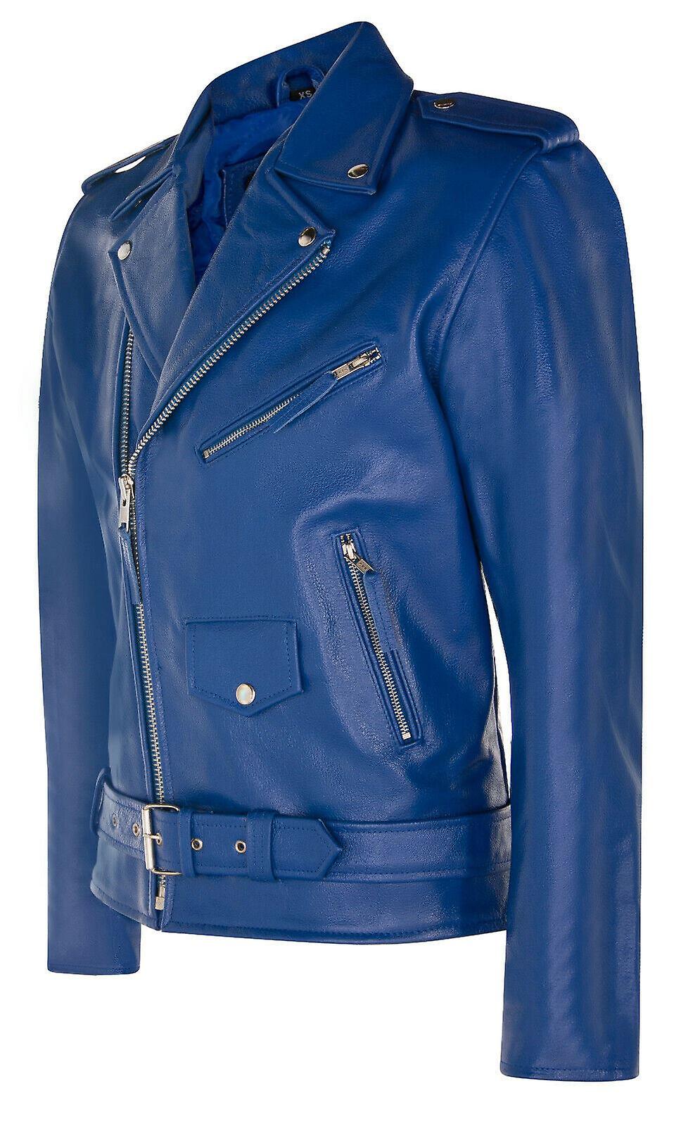 Men's Brando Leather Stylish Royal Blue Biker Jacket | Fruugo UK