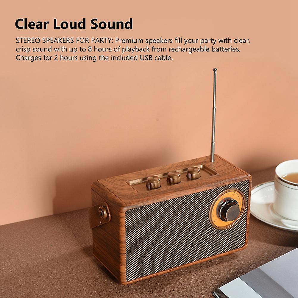 Retro Fm Radio Portable Wooden Bluetooth Radio Bass Speaker Handsfree ...