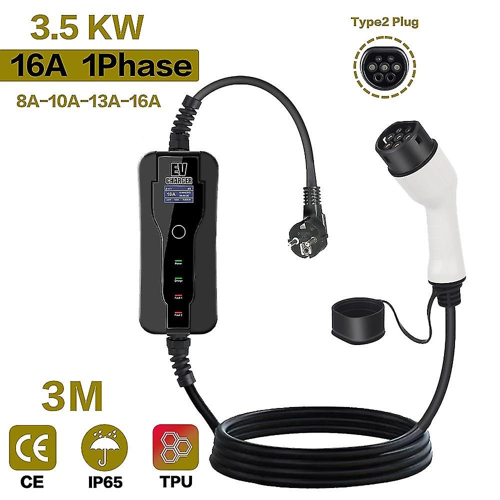 3.5kw 16a Ev Charger Type2 Adjustable Current Reservation Time Charging ...