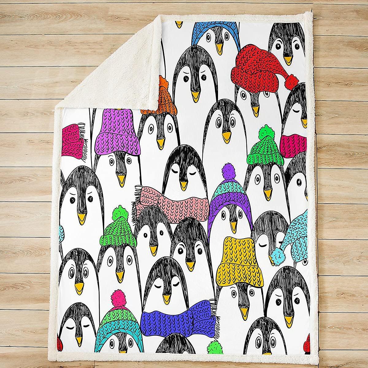 Pingvin Kasta Filt För Säng Soffa Barn Söt Polar Djur Sherpa Filt Svart ...