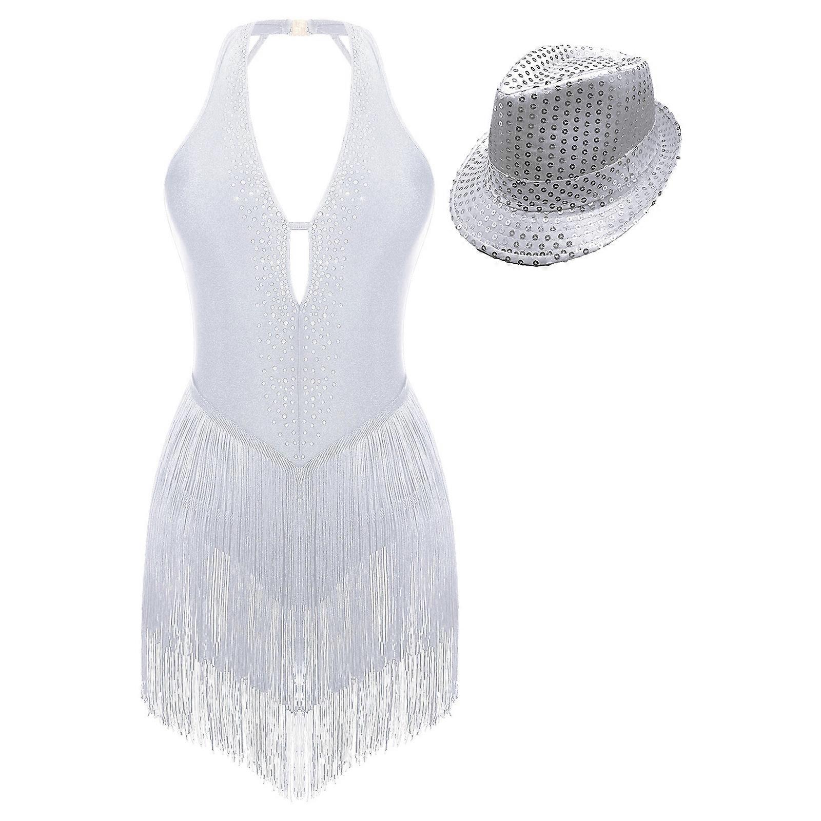 Women Jazz Latin Dance Performance Costume Sleeveless Rhinestone Tassel ...