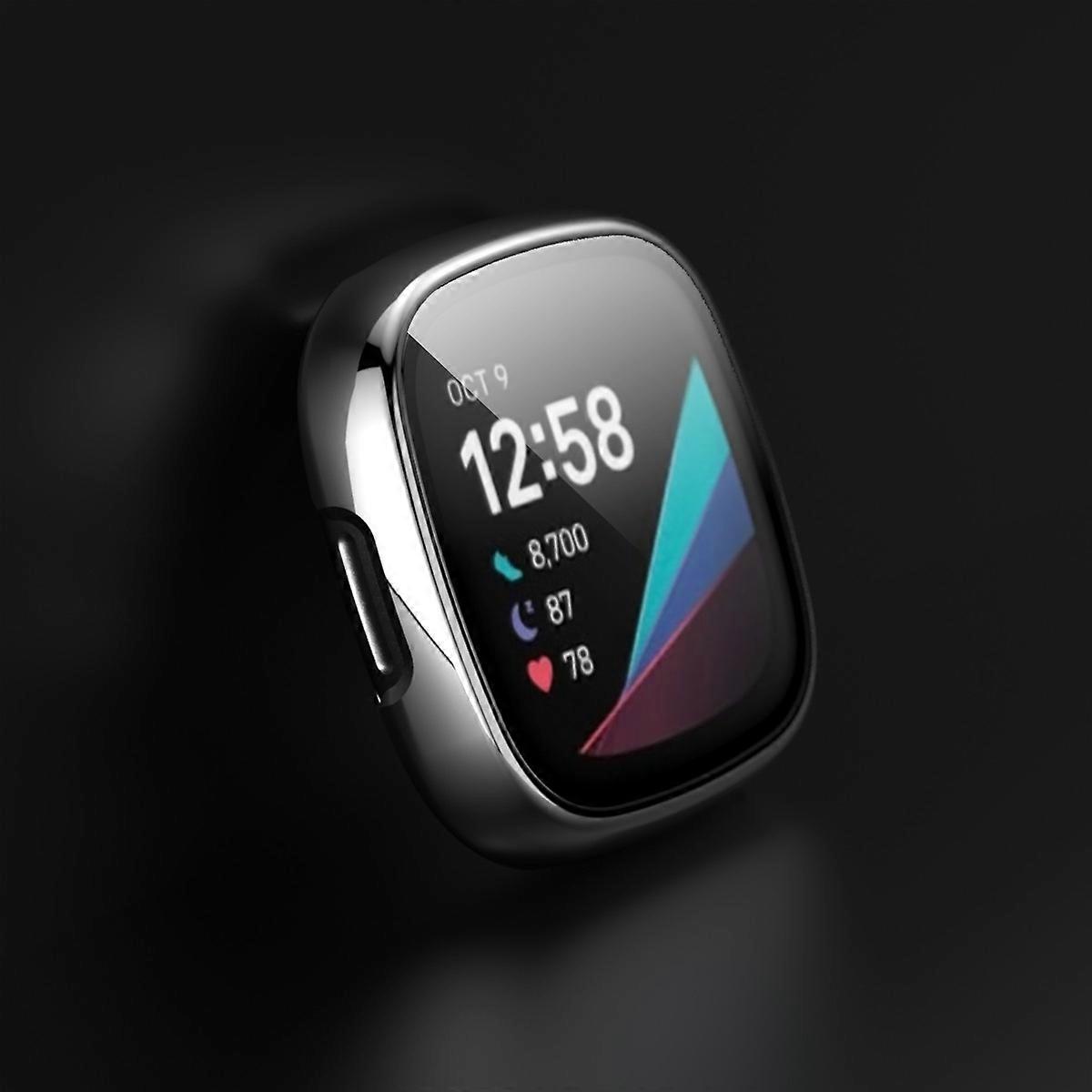 For Fitbit Versa 3/Sense Electroplating Hard PC Case with Tempered ...