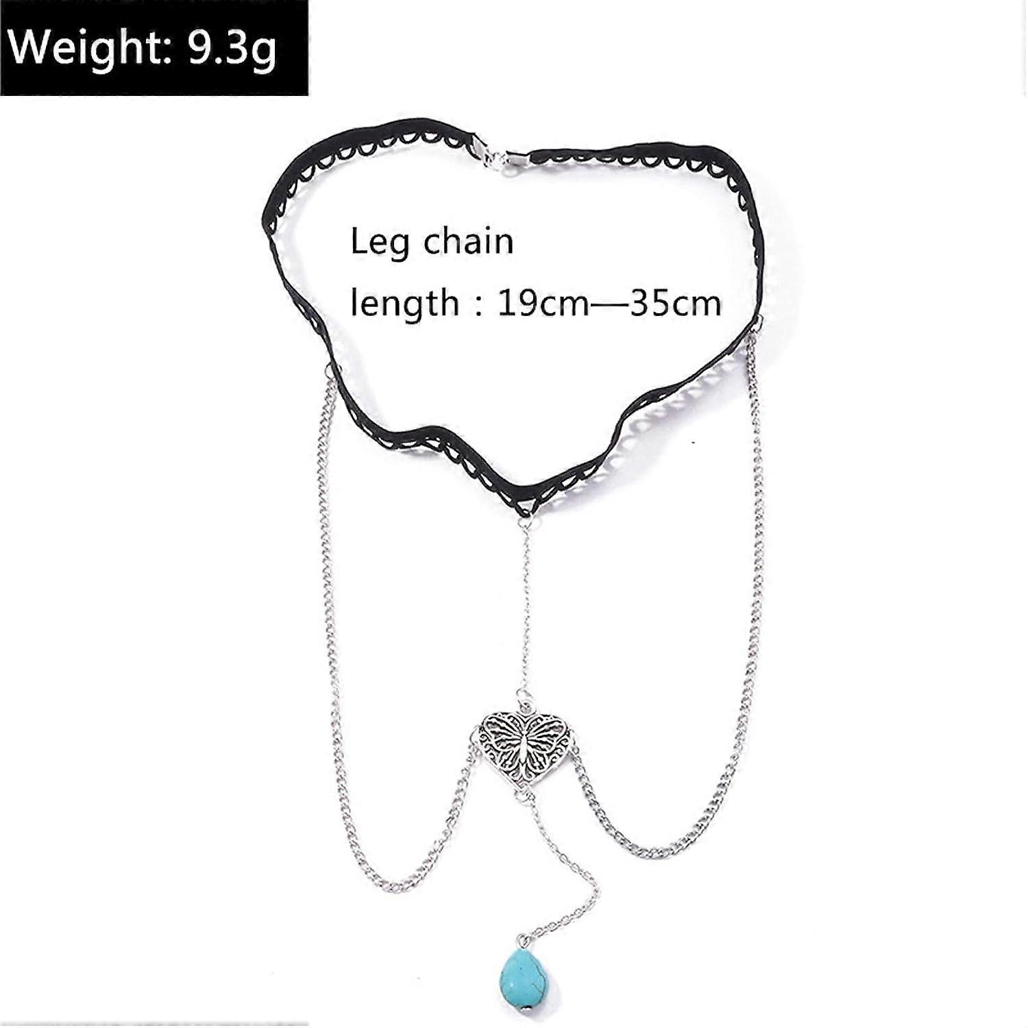 Boho Turquoise Leg Chain Vintage Butterfly Heart Pendant Thigh Chain ...