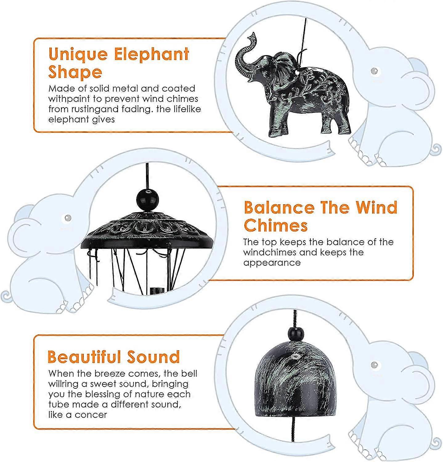 Elephant Wind Chimes, Copper Wind Chimes Outdoor, Metal Tubes Wind ...