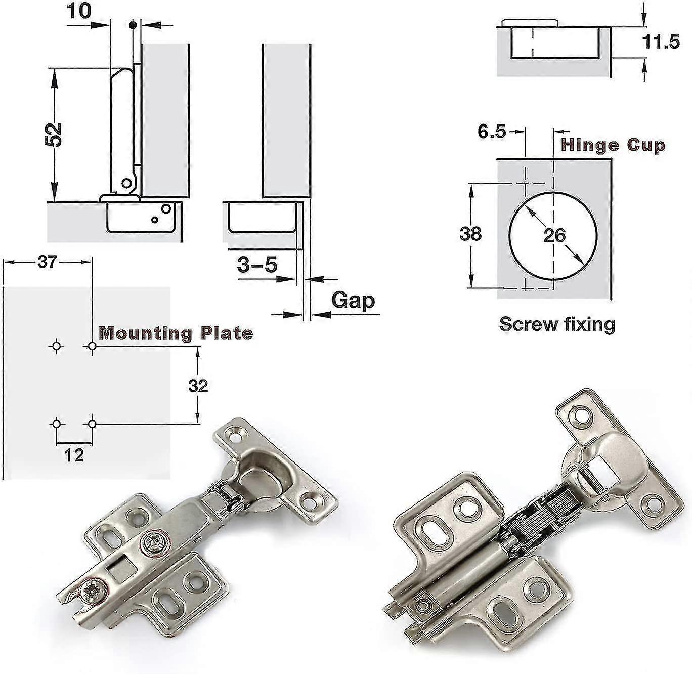 90 Degree Full Overlay 26mm Soft Close Mini Hinges With Hydraulic ...