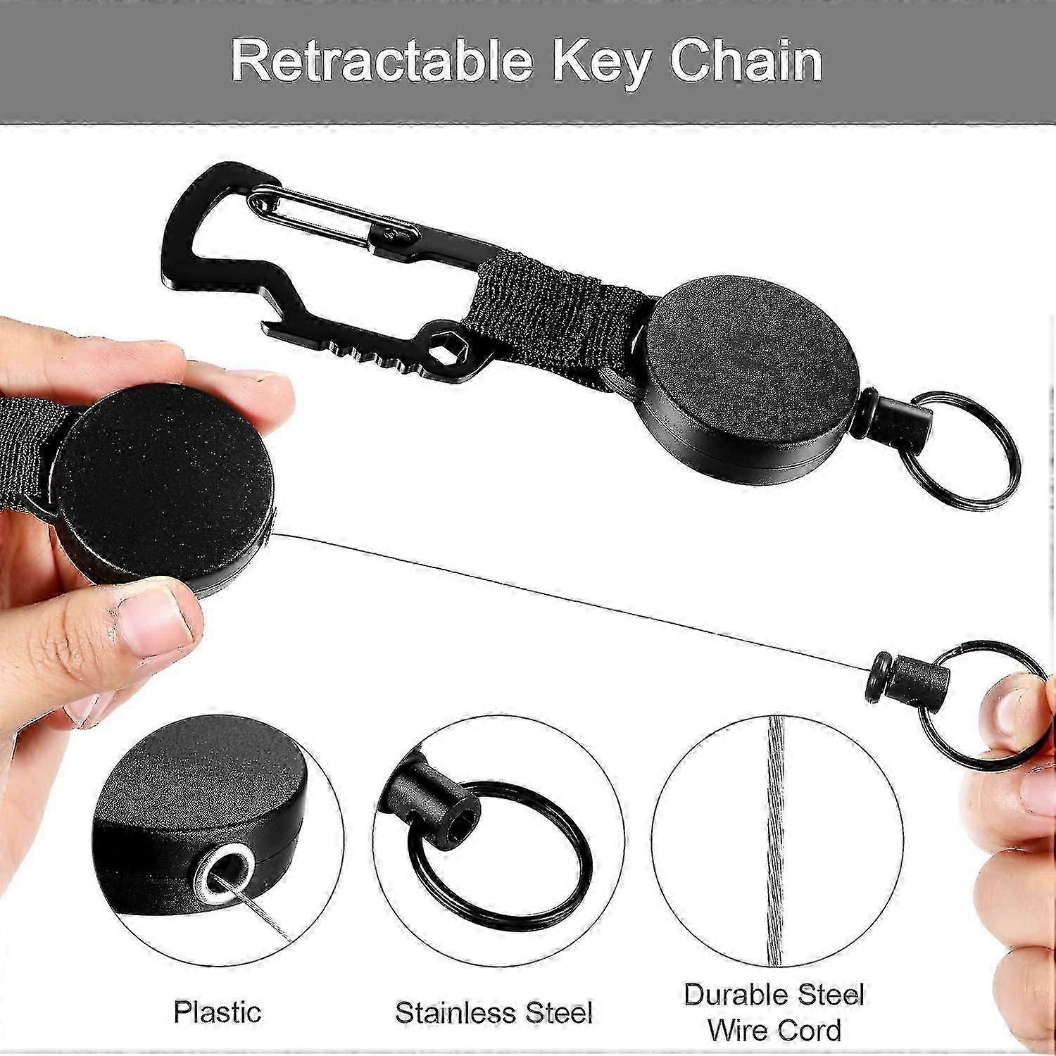 2pcs Retractable Key Chain Multifunction Badge Holder Reel With Steel ...