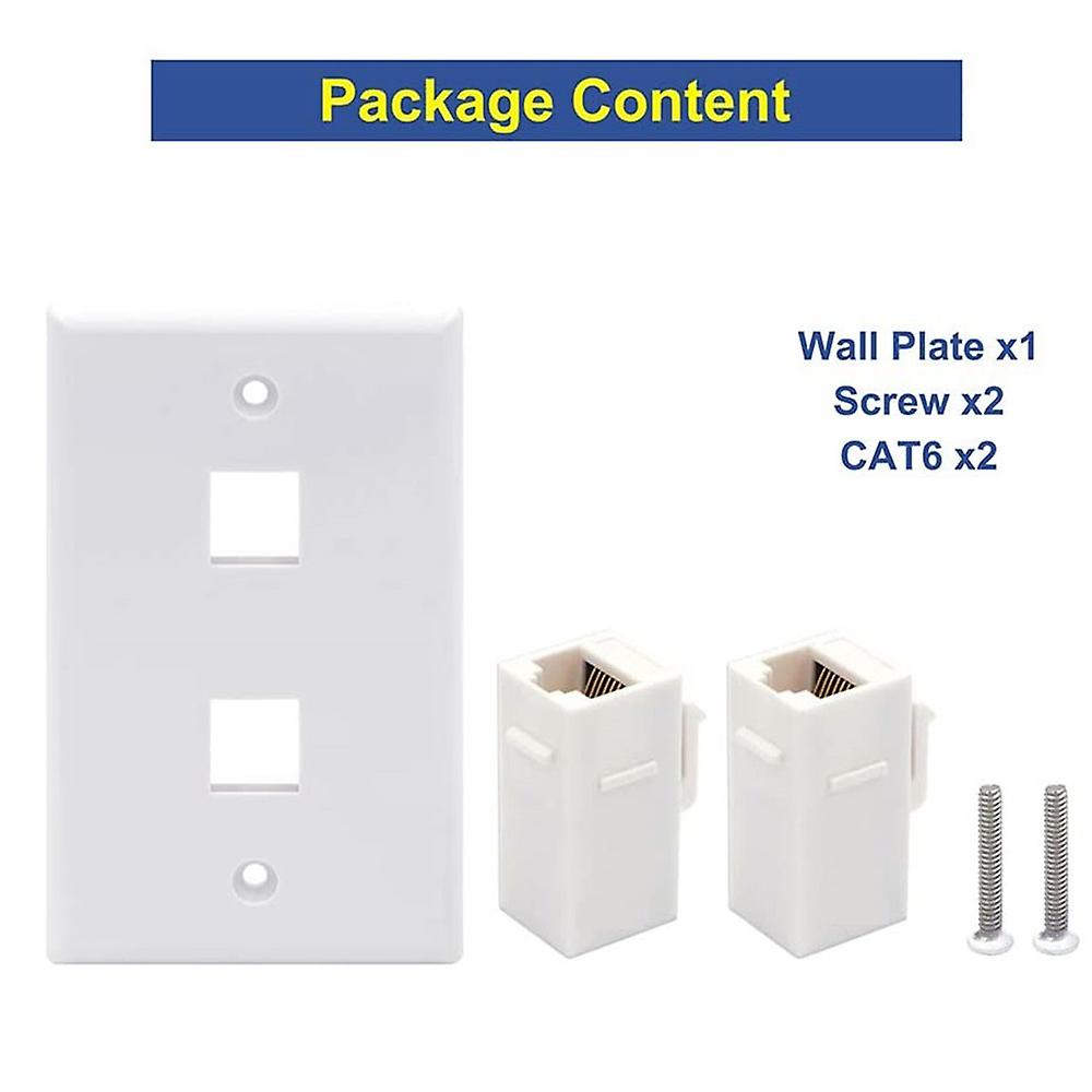 1 Pack 2 Port Ethernet Wall Plate, Cat6 Female to Female Wall Jack RJ45 ...
