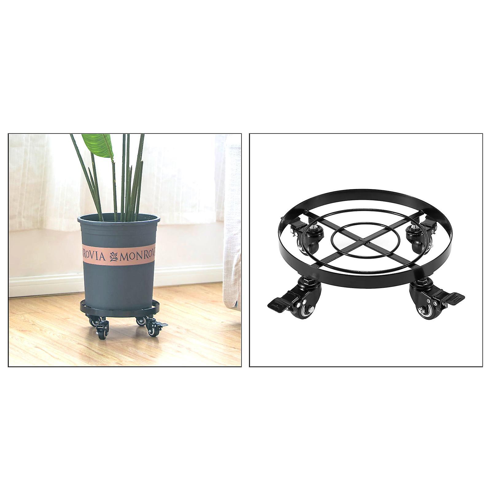 Plant Pot Stand Round Potted Plant Trolley Roller Tray with Wheels 27cm ...