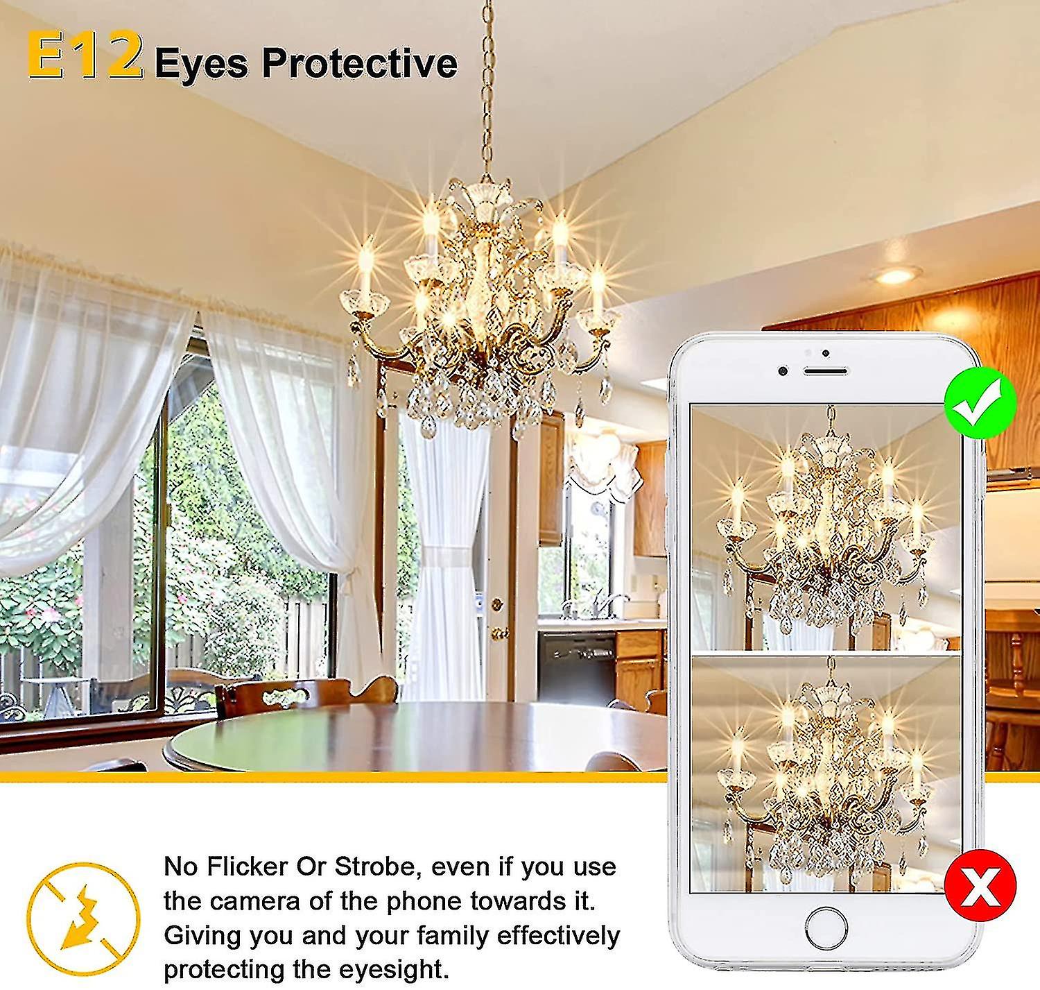 E12 Candelabra Led Light Bulb, Flame Tip Decorative Led Filament Candle Bulb, E12 Base, Non ...