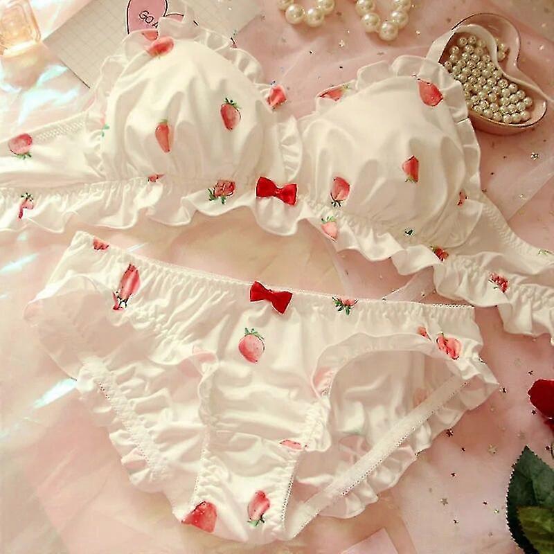 Strawberry Cute Japanese Milk Silk Bra & Panties Set Wirefree Soft ...