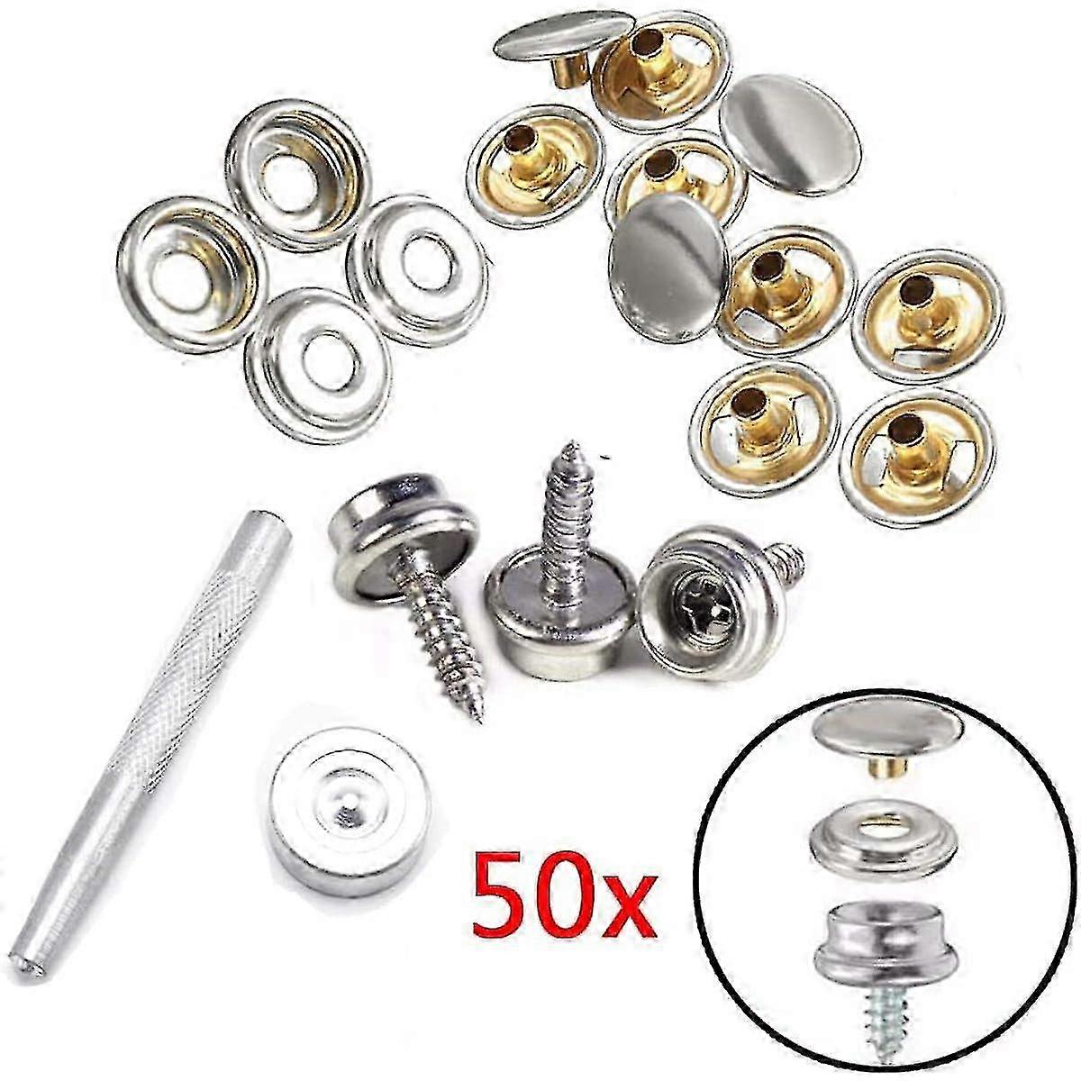 Pack Of 50 Screw-on Push Buttons Stainless Steel 58 Inch Snaps Closure ...