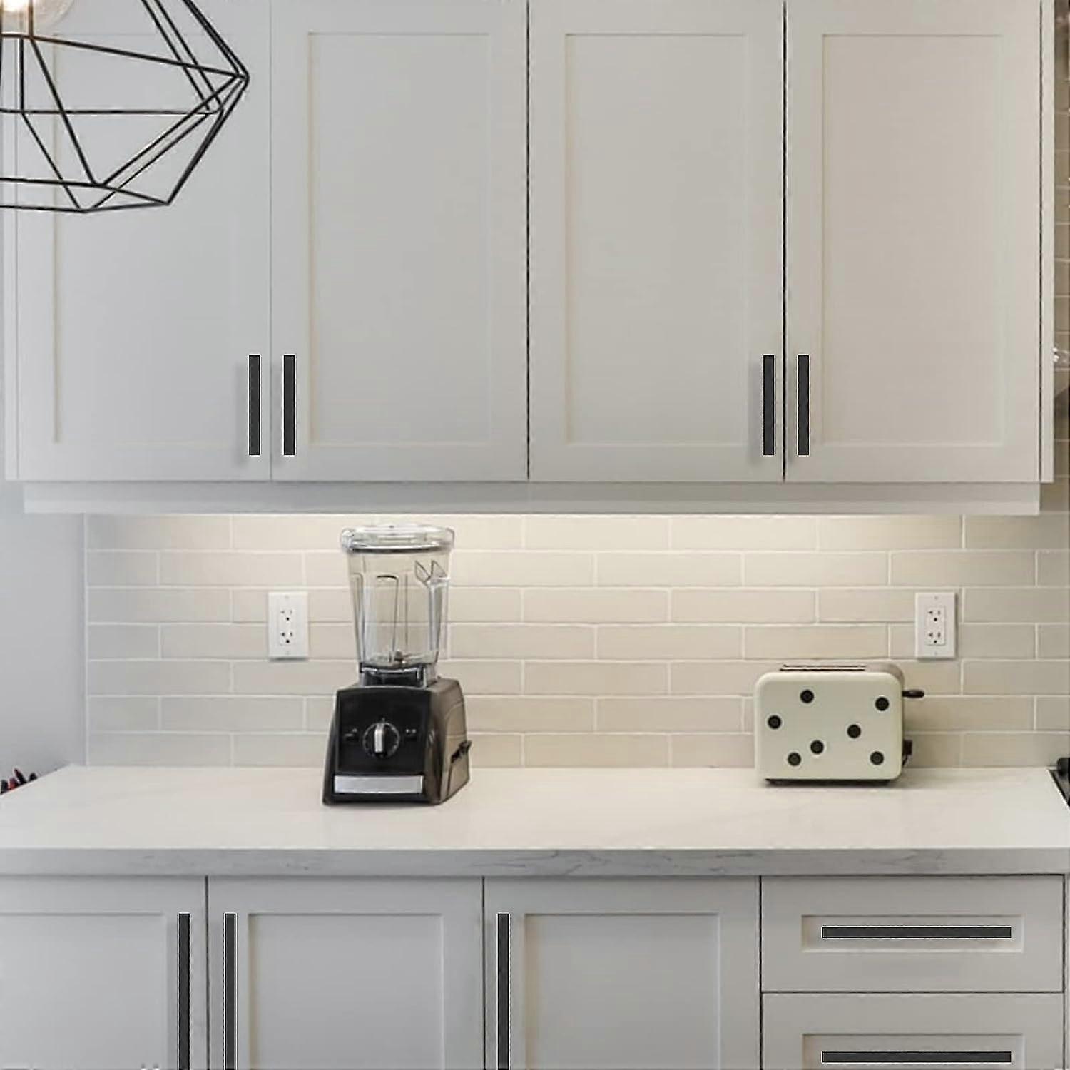 Set of 10 Black Kitchen Cabinet Handles 76mm Center Distance Stainless ...