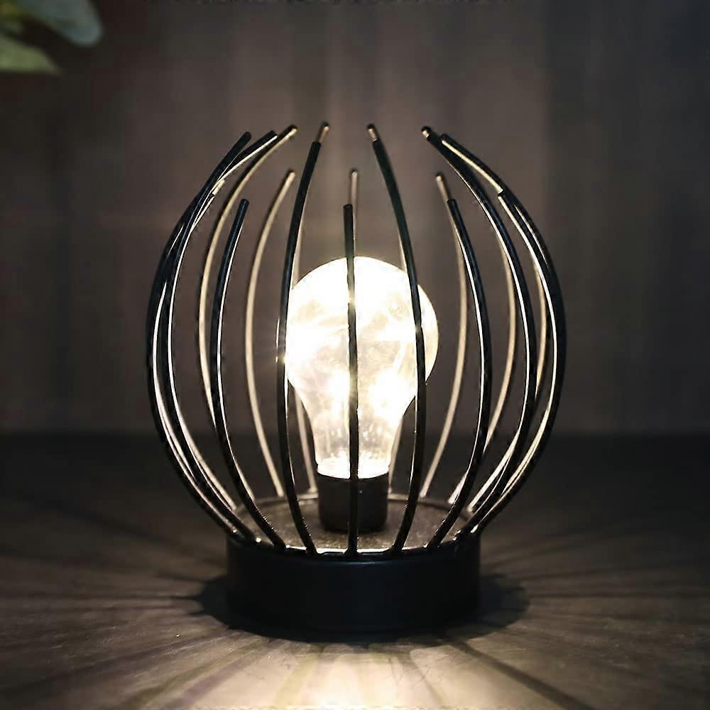 Metal Cage Table Lamp Cordless Battery Operated Lamp with Edison Style ...