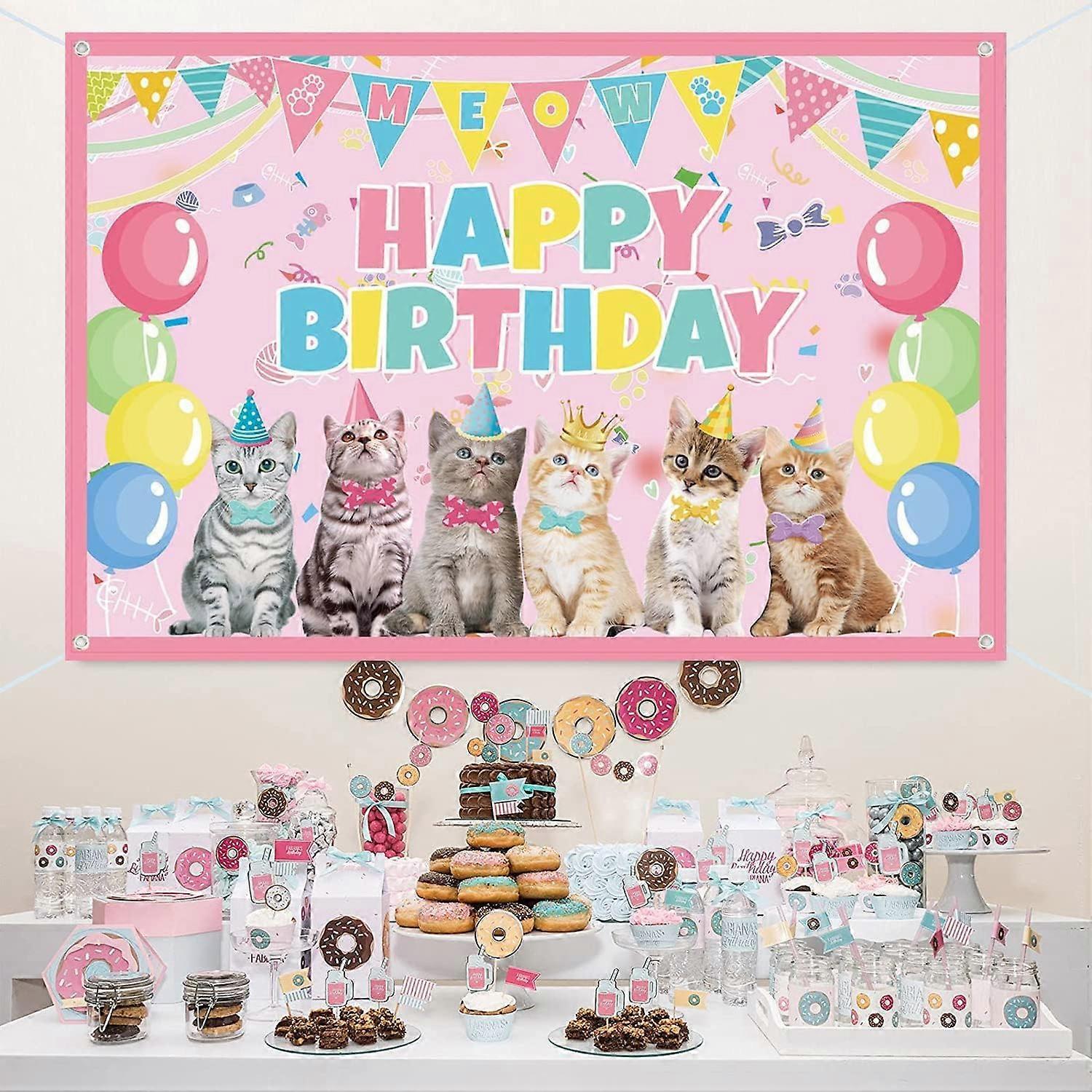 Cat Party Decoration Supplies Cat Happy Birthday Backdrop Kitten ...
