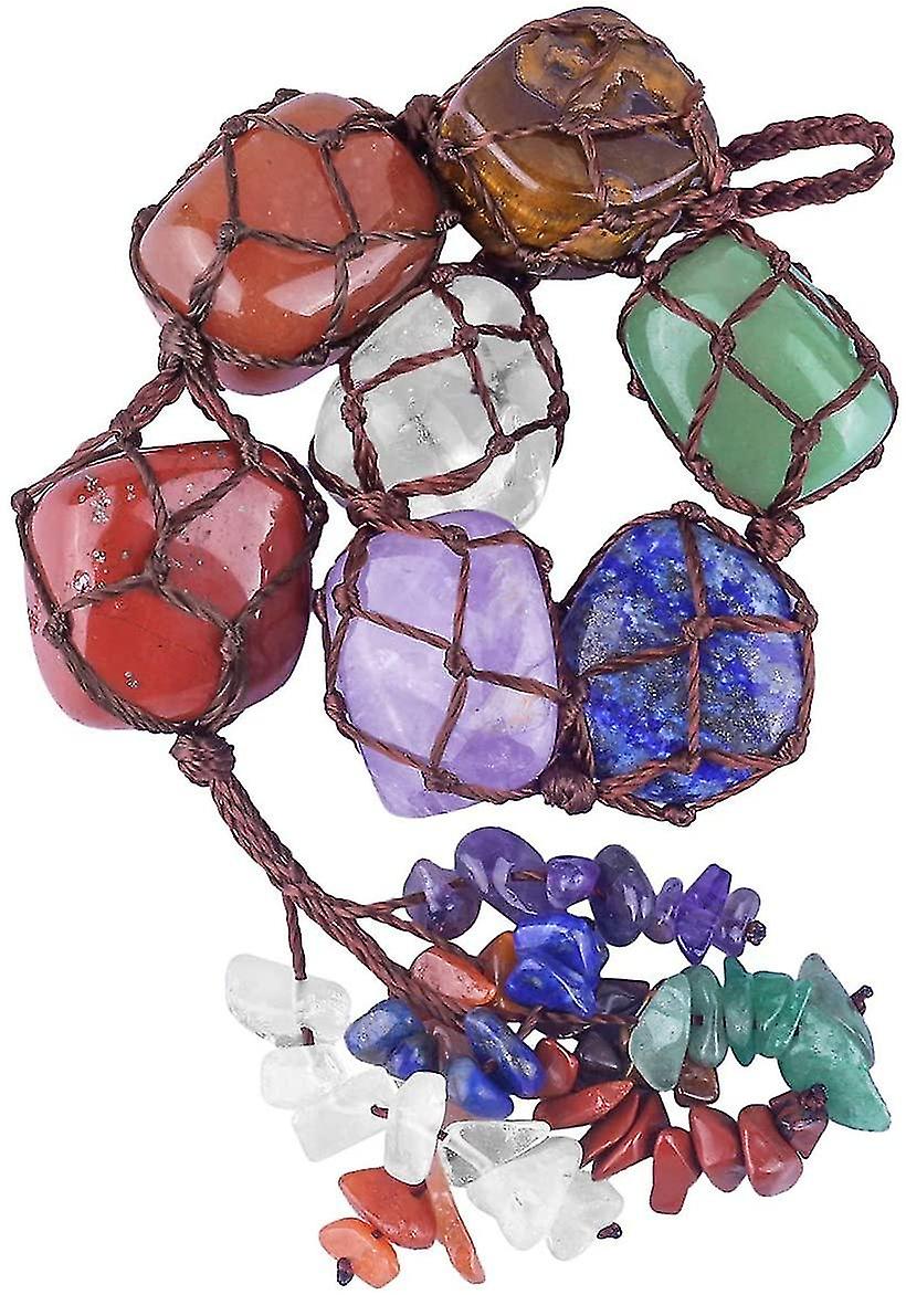7 Chakras Stones Crystals Tree Of Life Wall Hanger Tumbled Gemstones ...