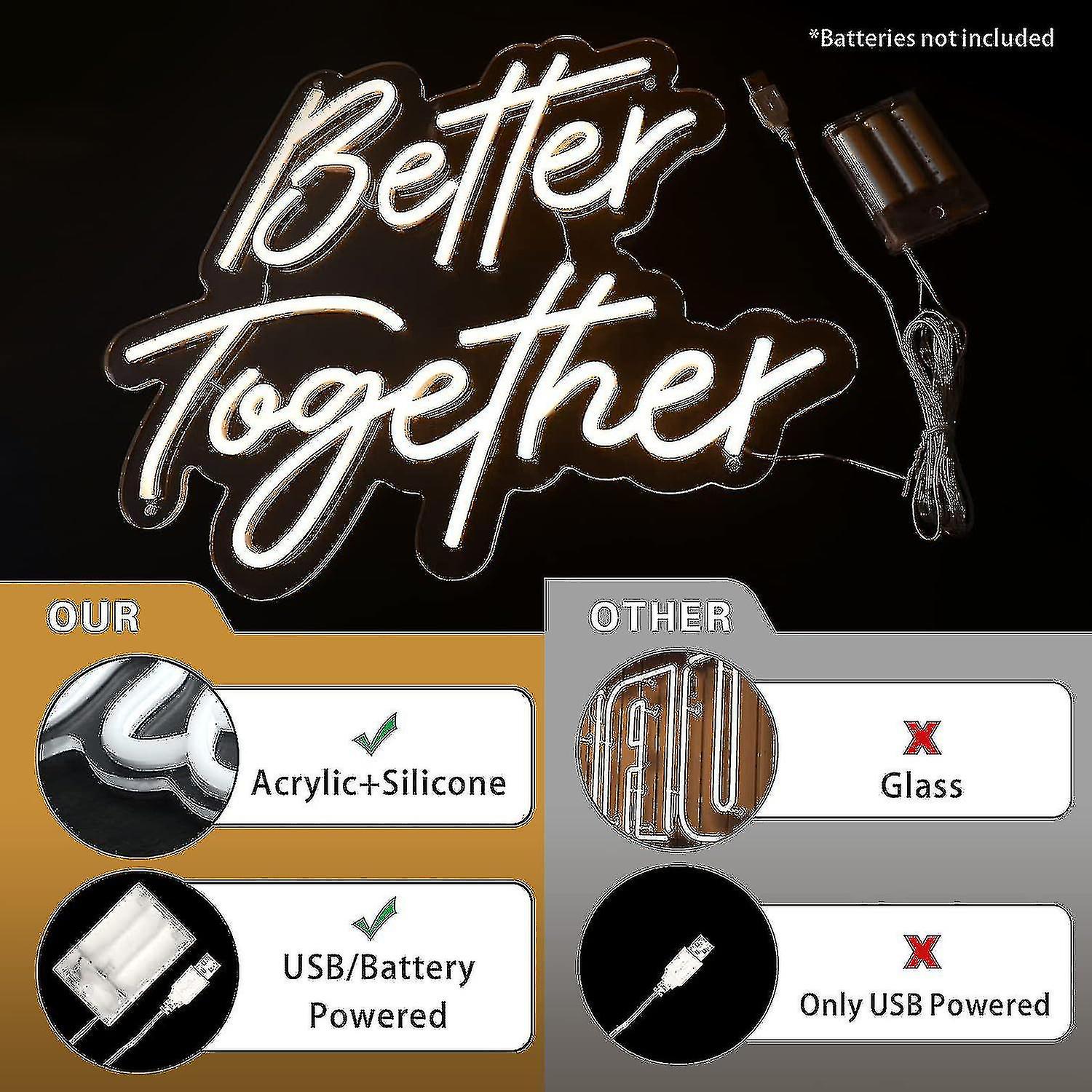 Better Together Neon Sign For Wall Decor, Battery Or Usb Powered Better ...