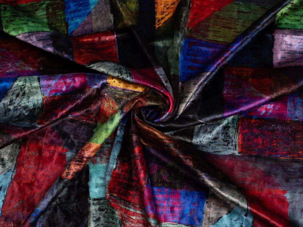 1.45m Minerva Exclusive Painters Patchwork Crush Velvet Stretch Knit Fabric - per metre | Fruugo UK