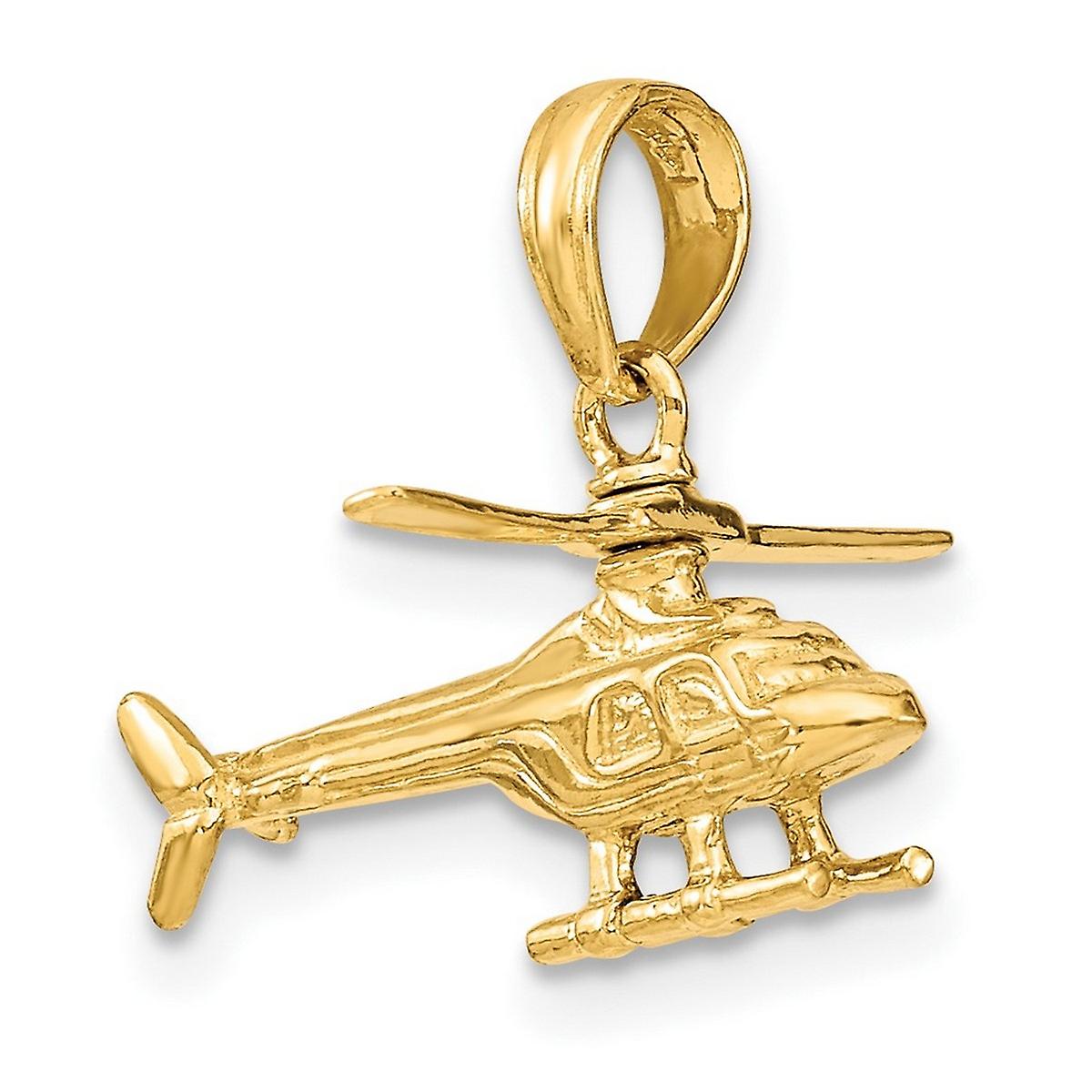 14k Yellow Gold Polished Moveable 3 D Helicopter Pendant Necklace ...