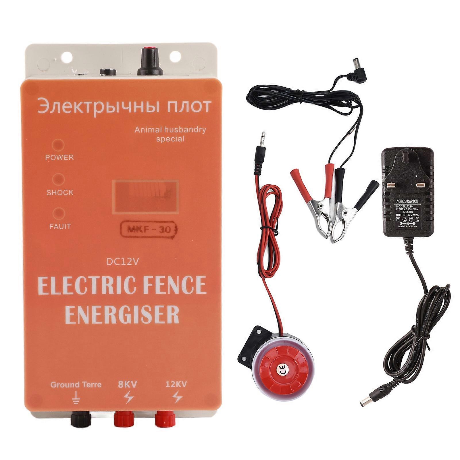 30KM Electric Fence Energiser Safe High Voltage Pulse Animal Fence ...