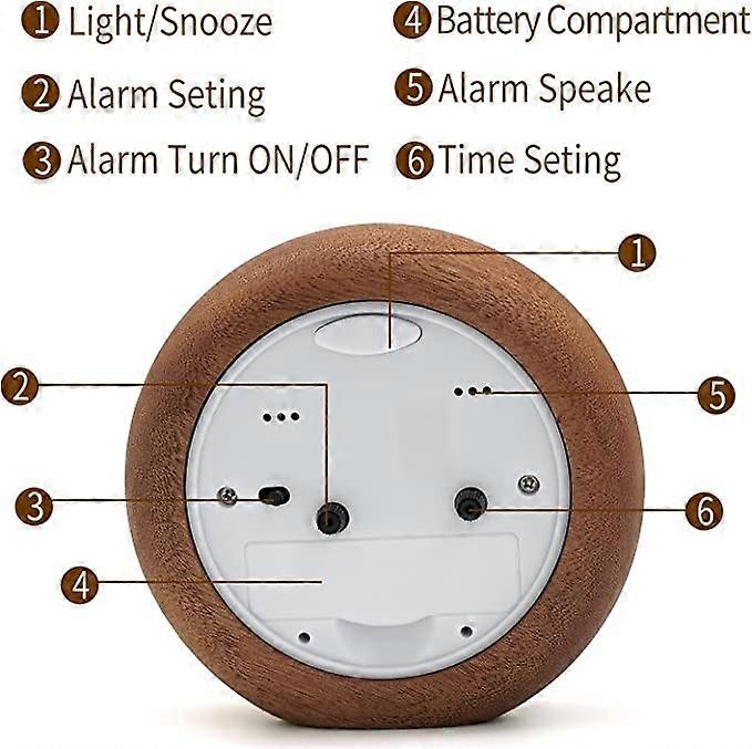 ZK-No Tick Analog Alarm Clock, Wooden Alarm Clock with Snooze Alarm, No ...