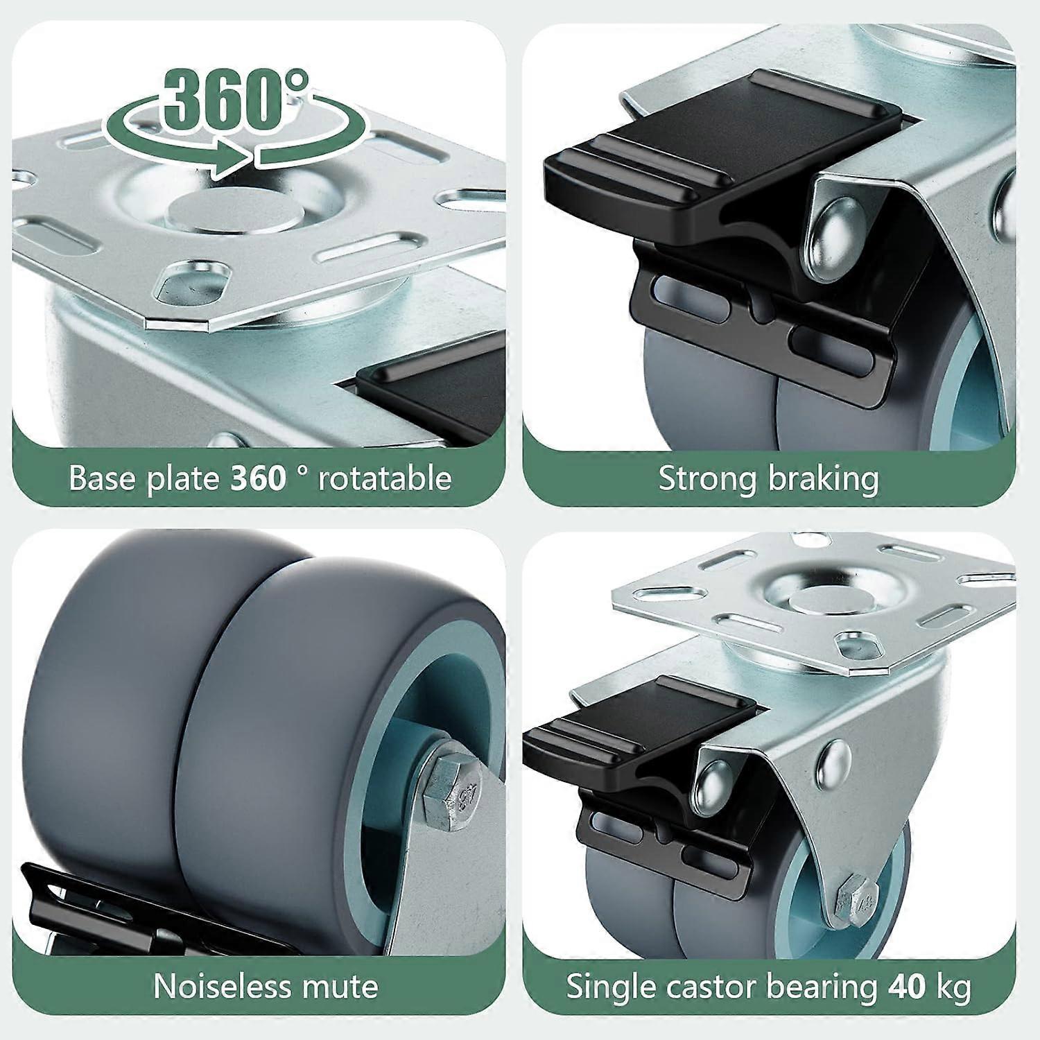 4 Swivel Castors for Furniture, Double Heavy Duty Casters with Brake ...