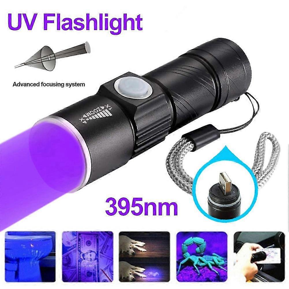 395nm Uv Light Flashlight Blacklight Usb Rechargeable Led Flashlight | Fruugo UK
