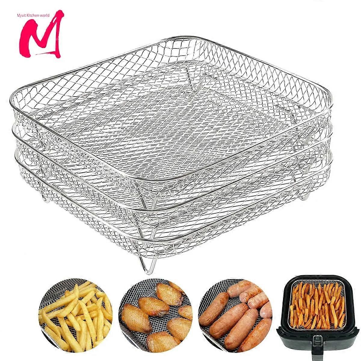 3Layer Air Fryer Racks Stainless Steel Square Air Fryer Basket Tray ...