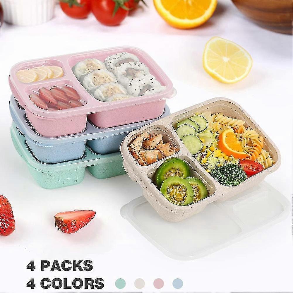 4 Pack Bento Lunch Box,3-compartment Meal Prep Containers,lunch Box ...