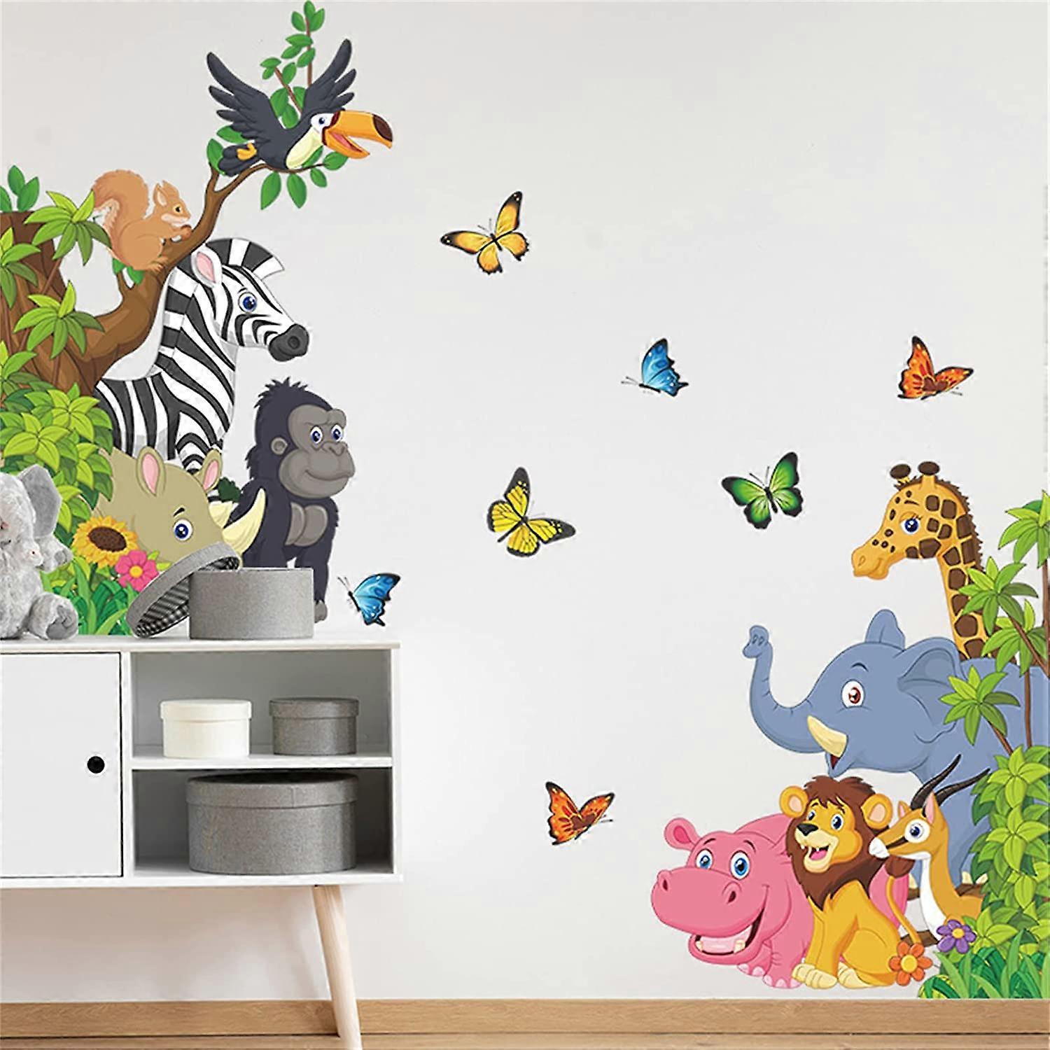 Forest Animal Tree Wall Decals Elephant Zebra Giraffe Hippo Butterfly ...